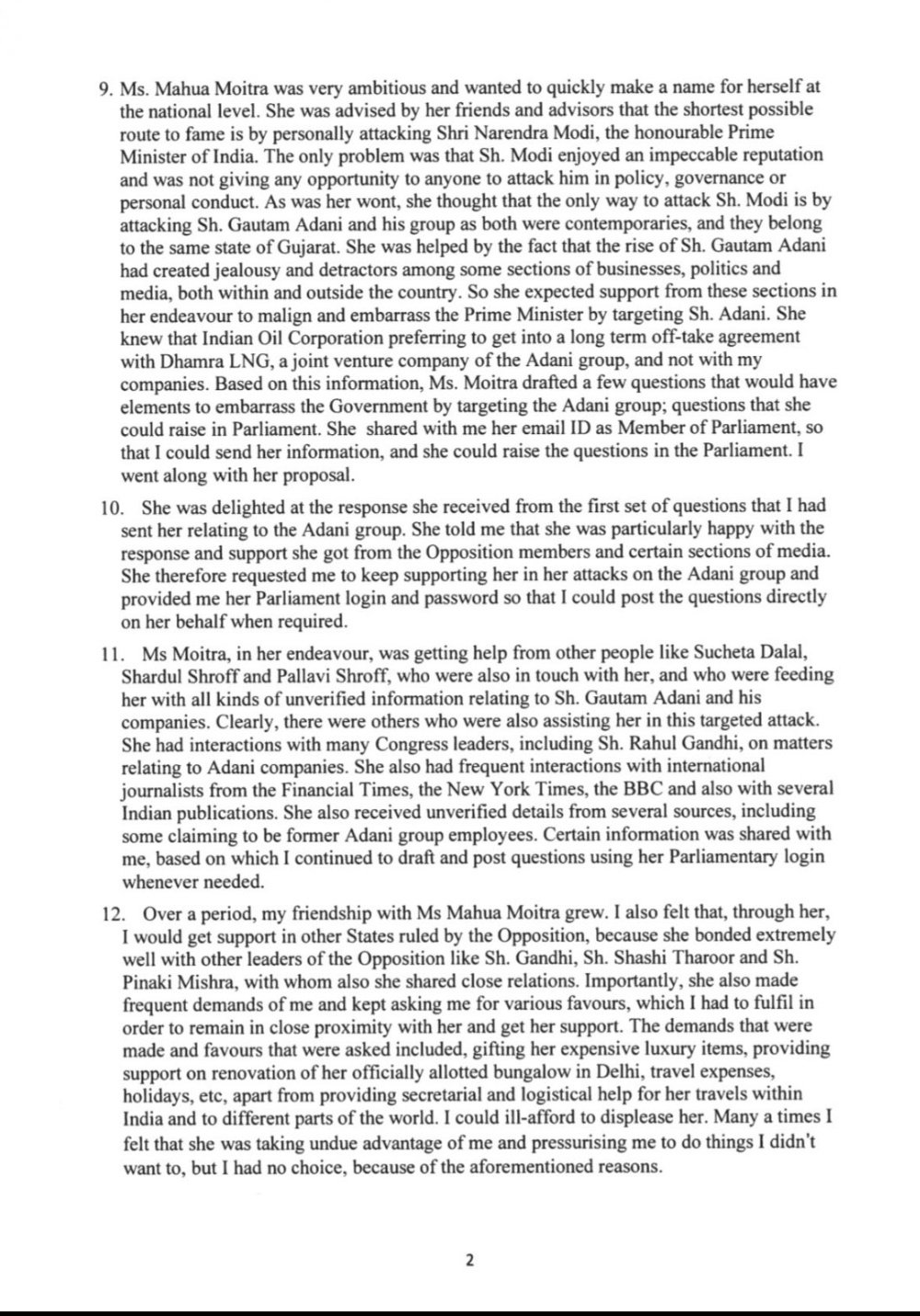 Cash For Query Row: Darshan Hiranandani claims 'Mahua targets Adani to tarnish PM Modi's image ...