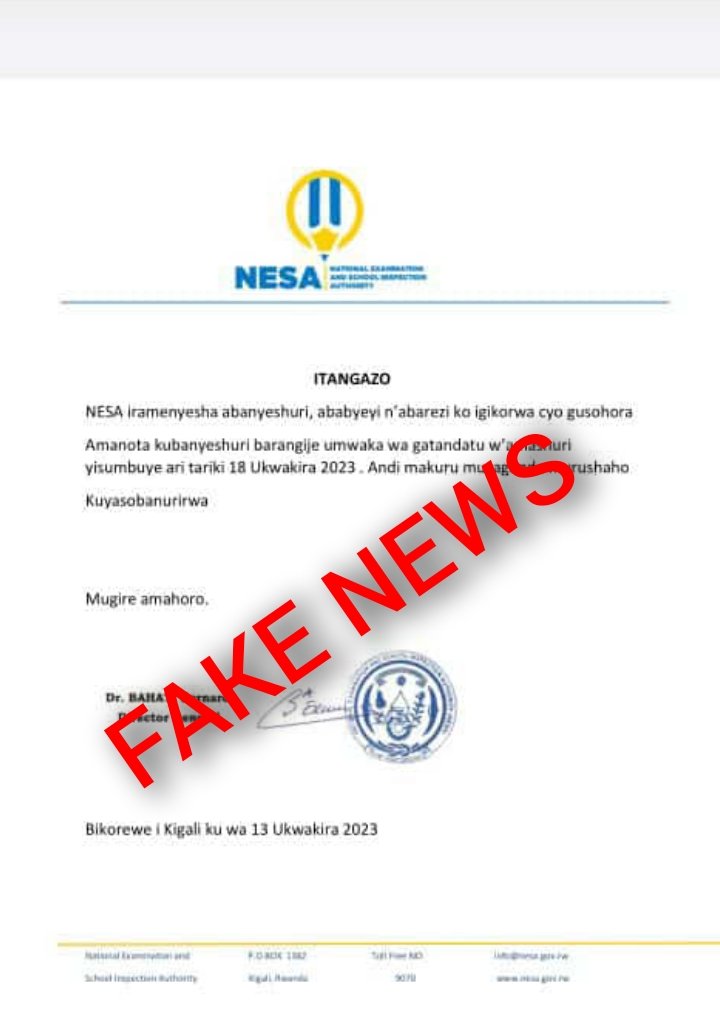 NESA yanyomoje amakuru avuga ku italiki yo gutangaza amanota y`abanyeshuli basoje amashuli ...