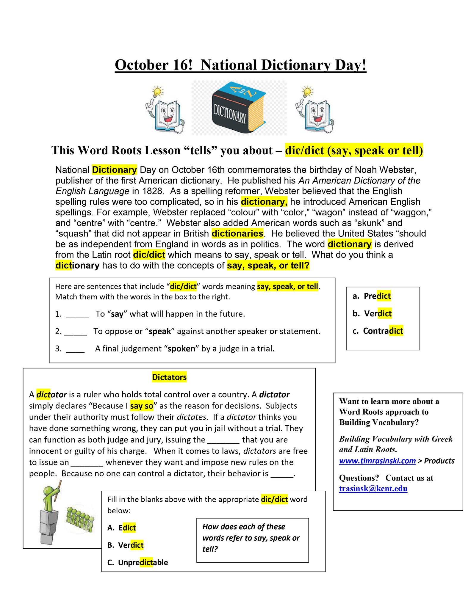 Word Roots: DIC/DICT And Derived Words Illustrated (English, 57% OFF