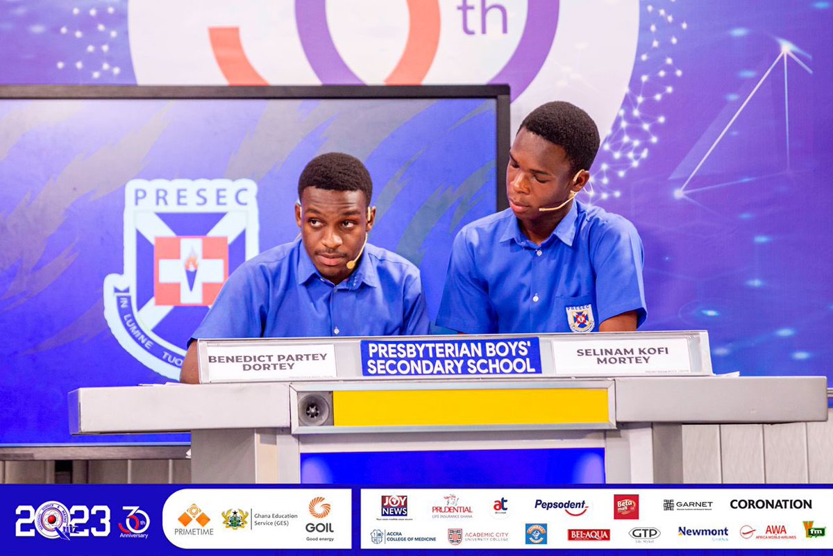 End of Contest: PRESEC, Legon: 63pts Accra Academy: 58pts GSTS: 31pts # ...