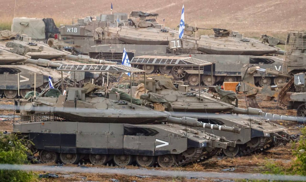 Israeli Merkava Main Battle Tanks with Roof Cage Armour to avoid Anti ...