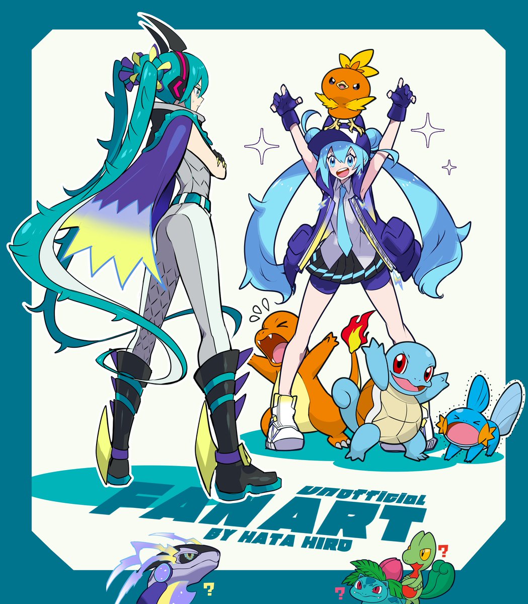 bulbasaur ,charmander ,hatsune miku long hair crossover pokemon ...