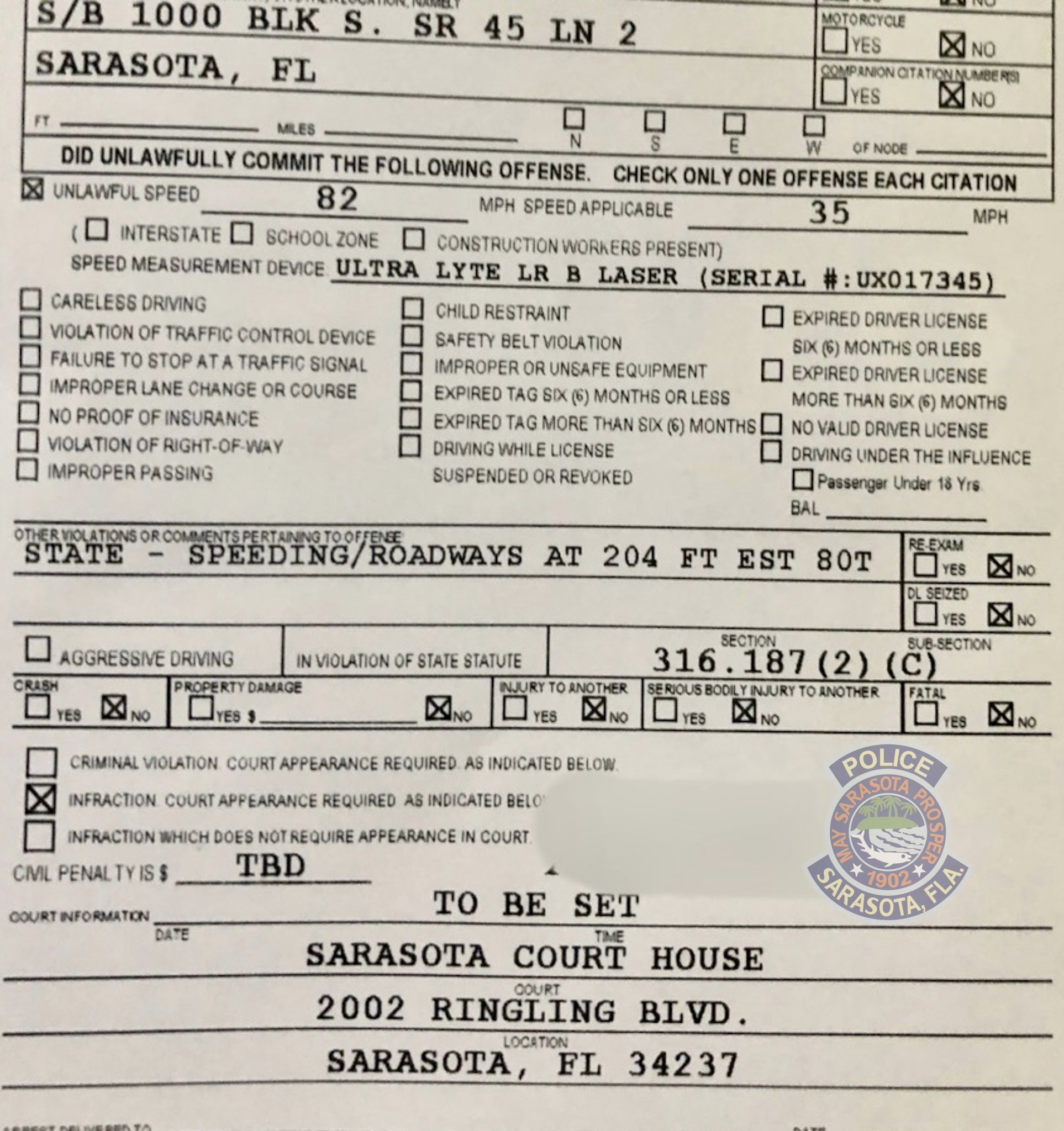 Speeding Ticket Form