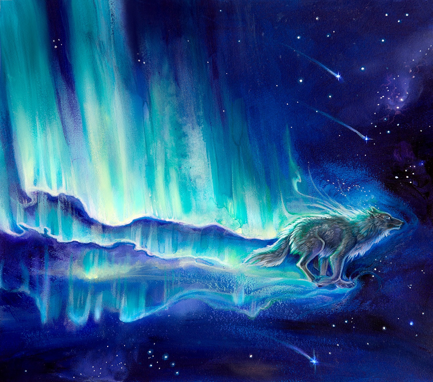 Northern Lights Wolf Wallpaper