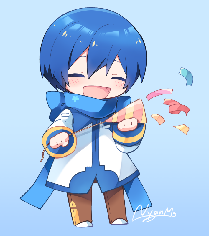 kaito (vocaloid) male focus 1boy blue hair closed eyes smile blue scarf ...