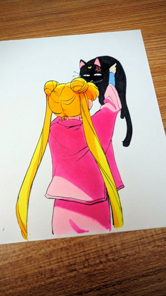 tsukino usagi cat blonde hair double bun 1girl black cat long hair ...