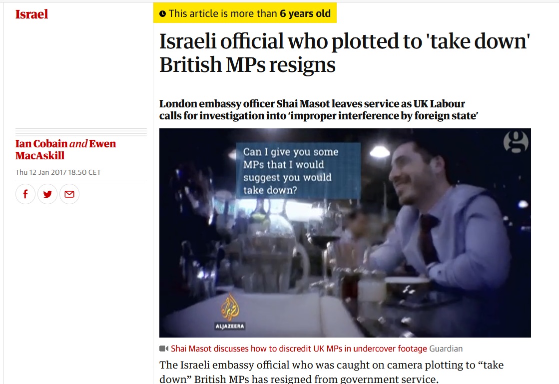 Jan. 2017, The Guardian: "Israeli official who plotted to 'take down ...