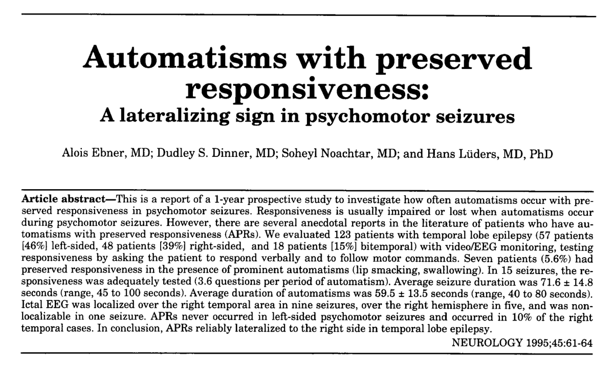 SEIZURE SEMIOLOGY TWEETORIAL 🧵1/ What is a complex motor seizure? A ...