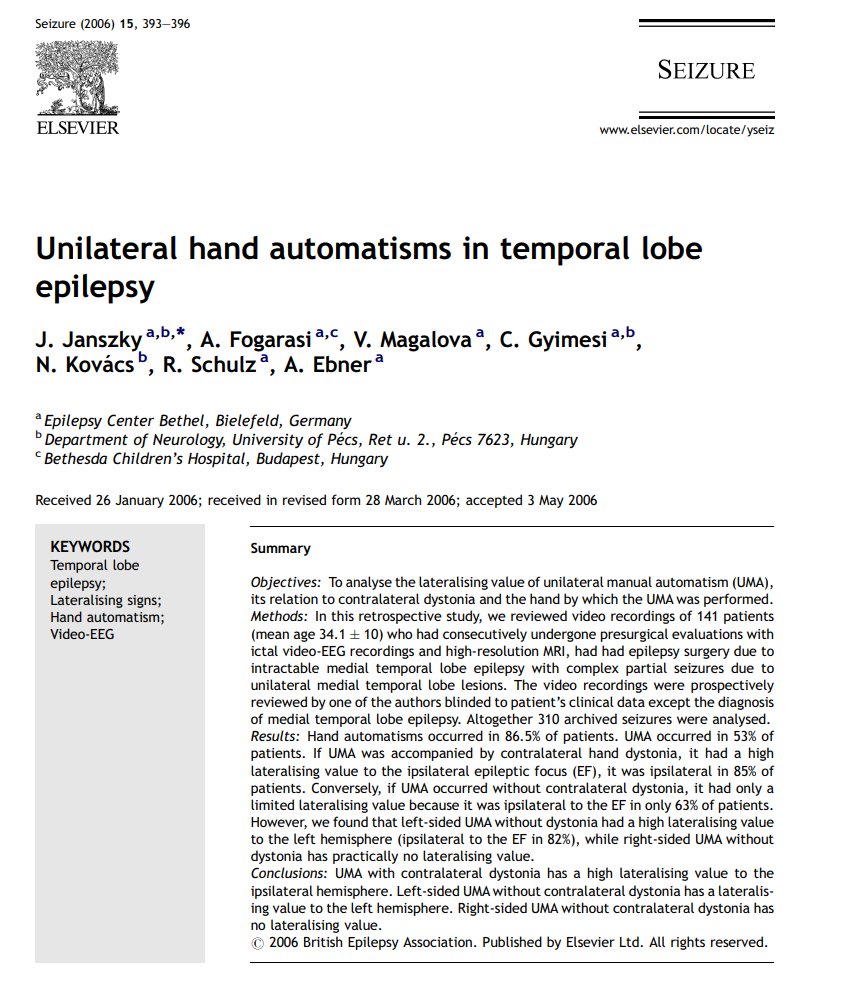 SEIZURE SEMIOLOGY TWEETORIAL 🧵1/ What is a complex motor seizure? A ...