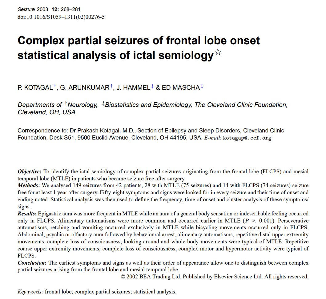 SEIZURE SEMIOLOGY TWEETORIAL 🧵1/ What is a complex motor seizure? A ...