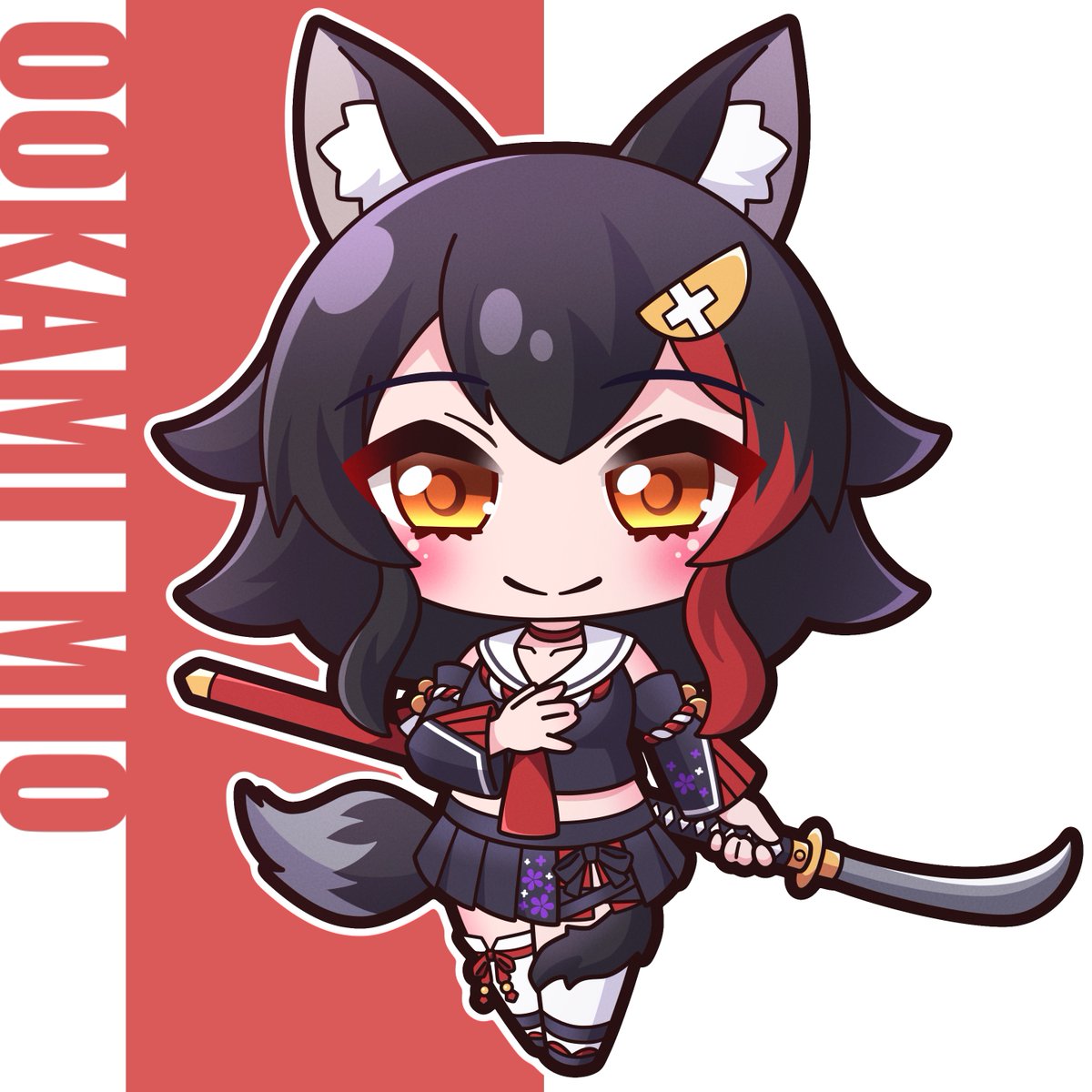 ookami mio 1girl wolf girl animal ears solo wolf ears wolf tail chibi ...