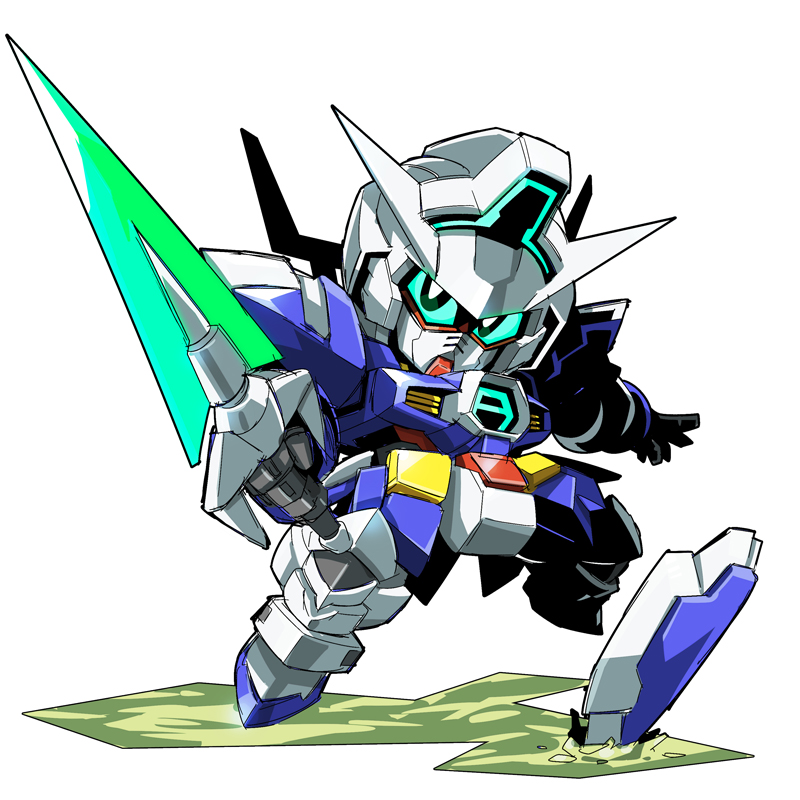 robot no humans mecha chibi weapon green eyes clenched hand ...