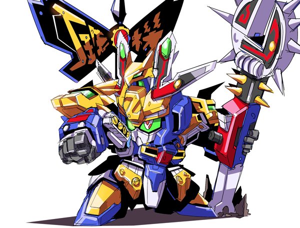 robot no humans mecha chibi weapon green eyes clenched hand ...