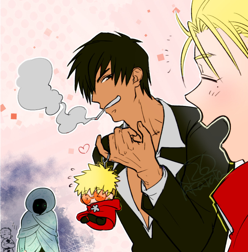 cigarette blonde hair multiple boys smoking black hair chibi smile ...