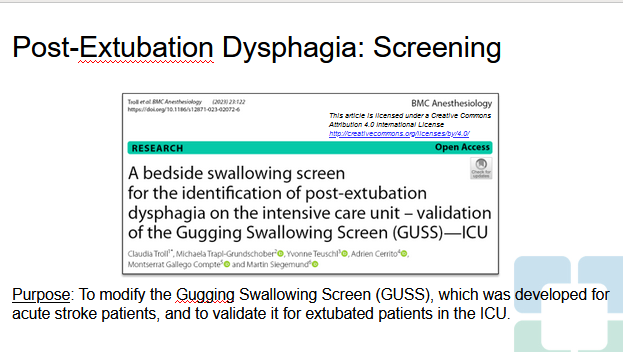 Via Marty Brodsky -- post-extubation dysphagia screening -- A Bedside ...
