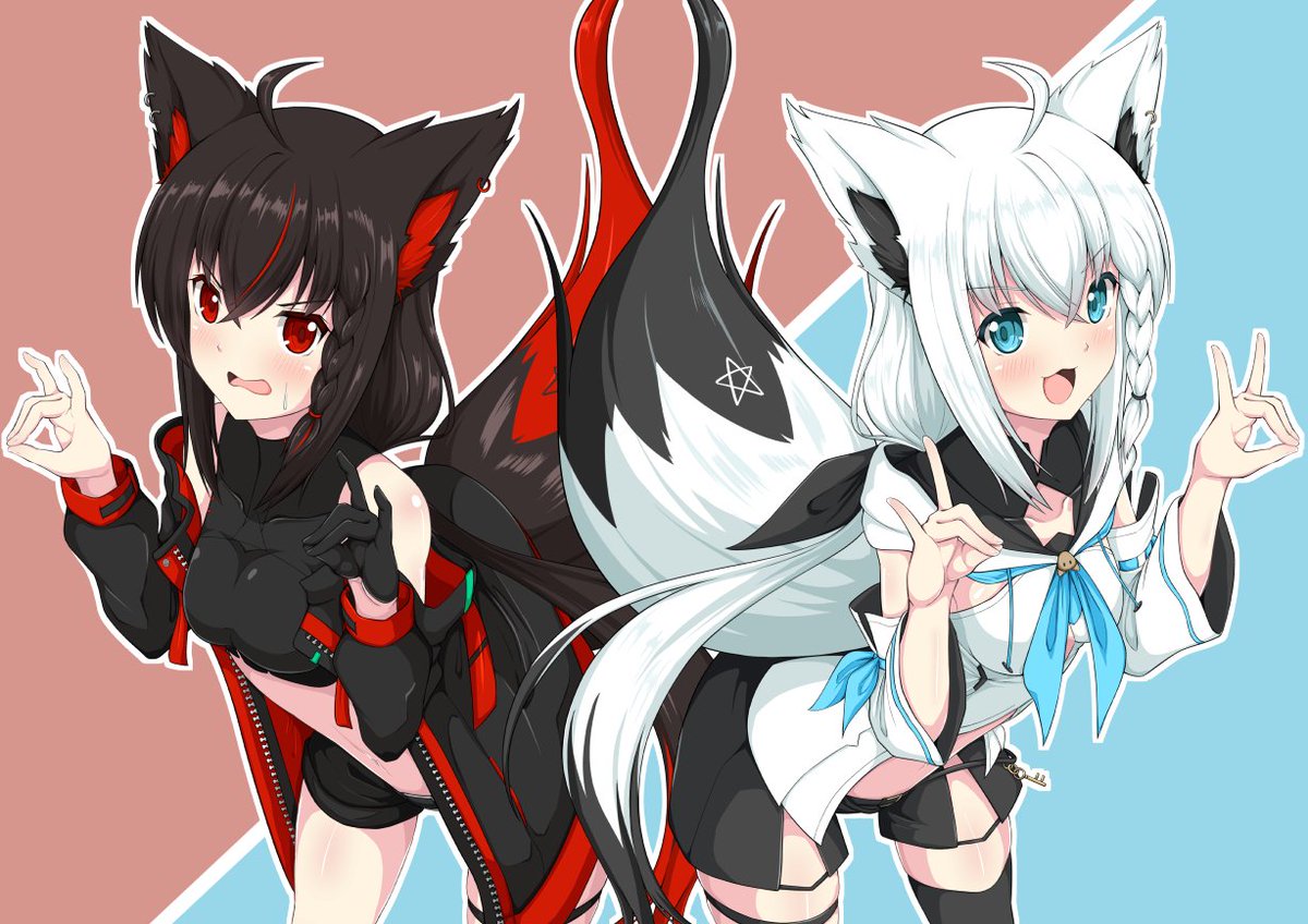 shirakami fubuki fox ears fox girl multiple girls 2girls animal ears ...