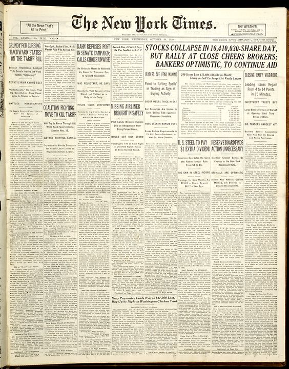 Stock Market Crash Of 1929 Newspaper