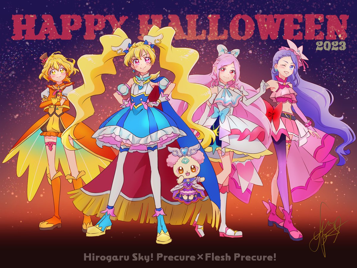 プリキュア「フレッシュプリキュアのみんなにひろがるスカイプリキュアの仮装をしてもらいまし」みにーのイラスト