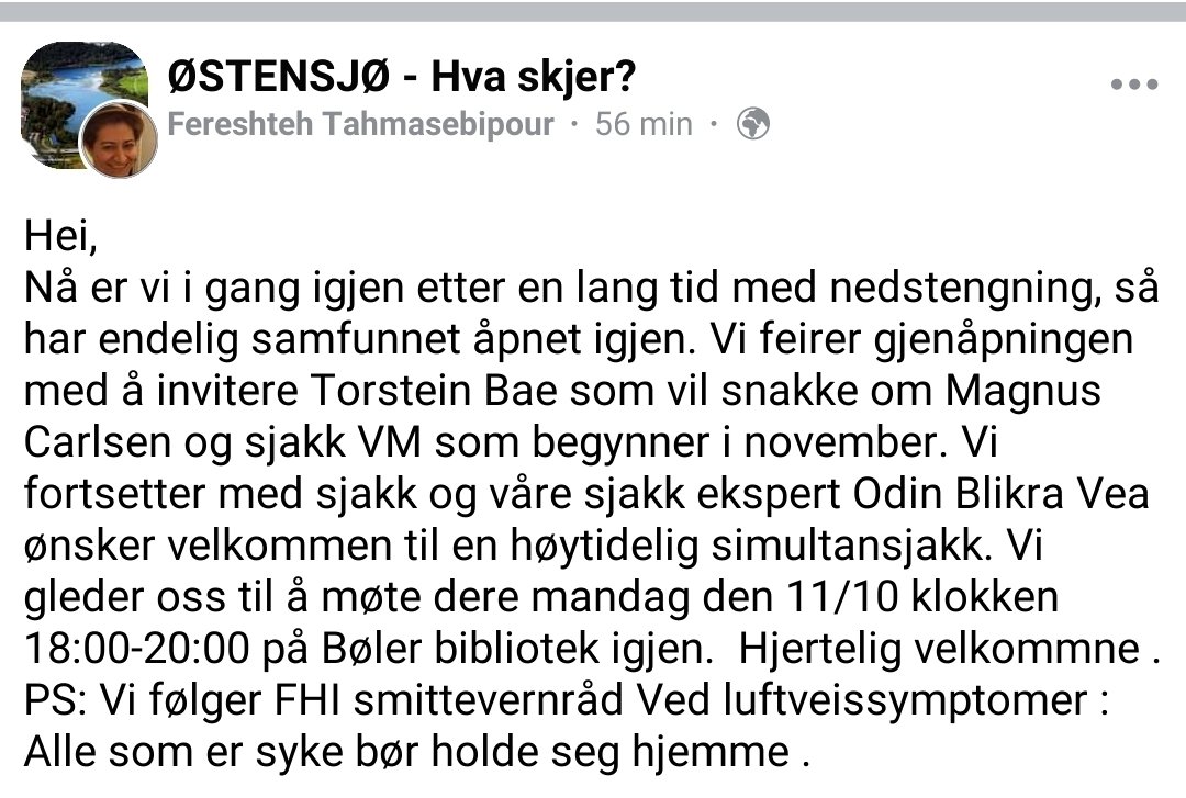 Torstein Bae on Twitter: "Sjakk for flyktninger og alle andre starter opp igjen på Bøler ...
