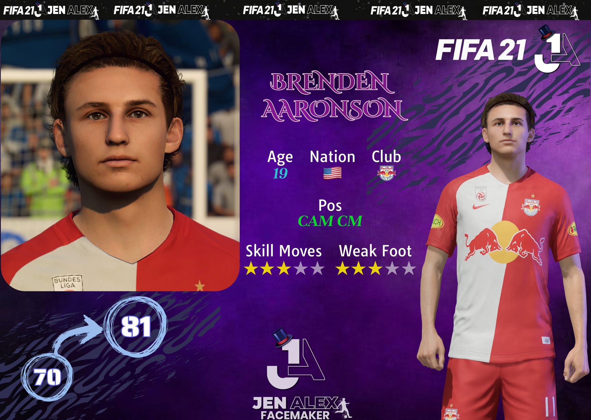 JenAlex_Facemaker on Twitter: "🎉FACE UPDATE PC #FIFA21 🎮🔥 🔶BRENDEN AARONSON 📌LINK (Only Patreon ...