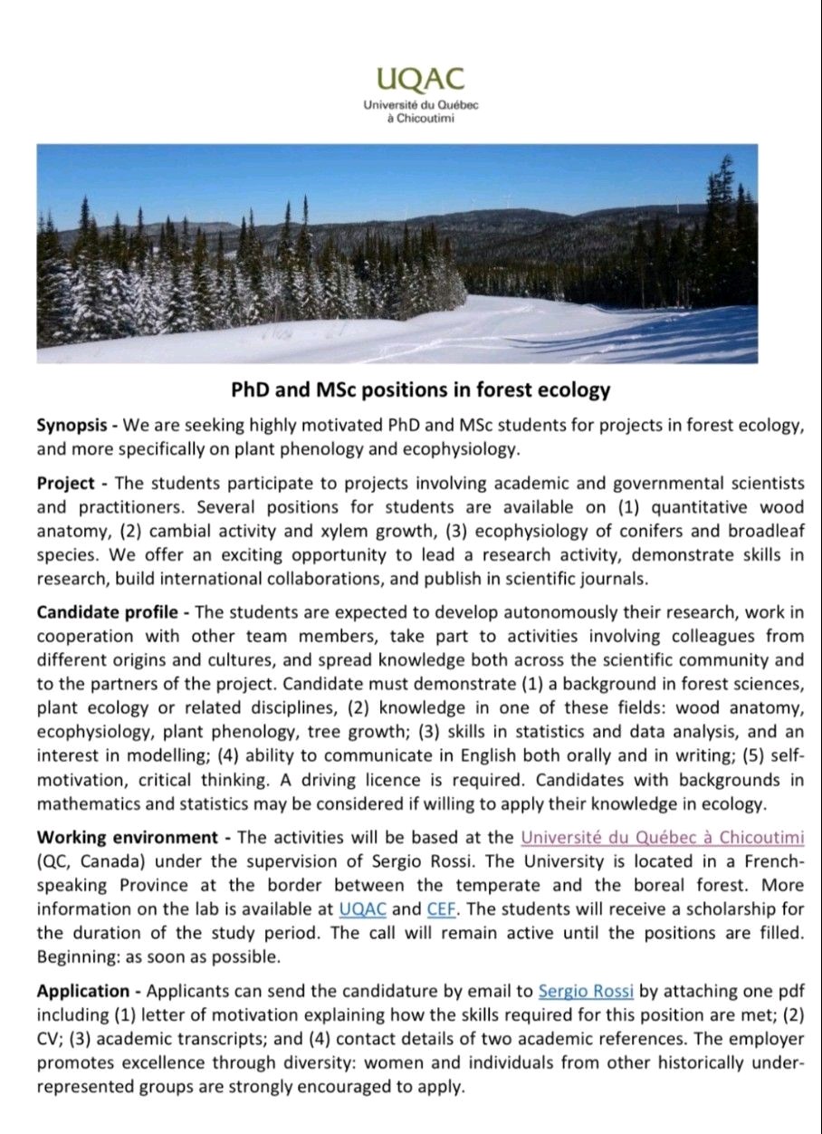 Tjay on Twitter: "PhD and MSc Positions in Forest Ecology - University of Quebec, Canada Check ...