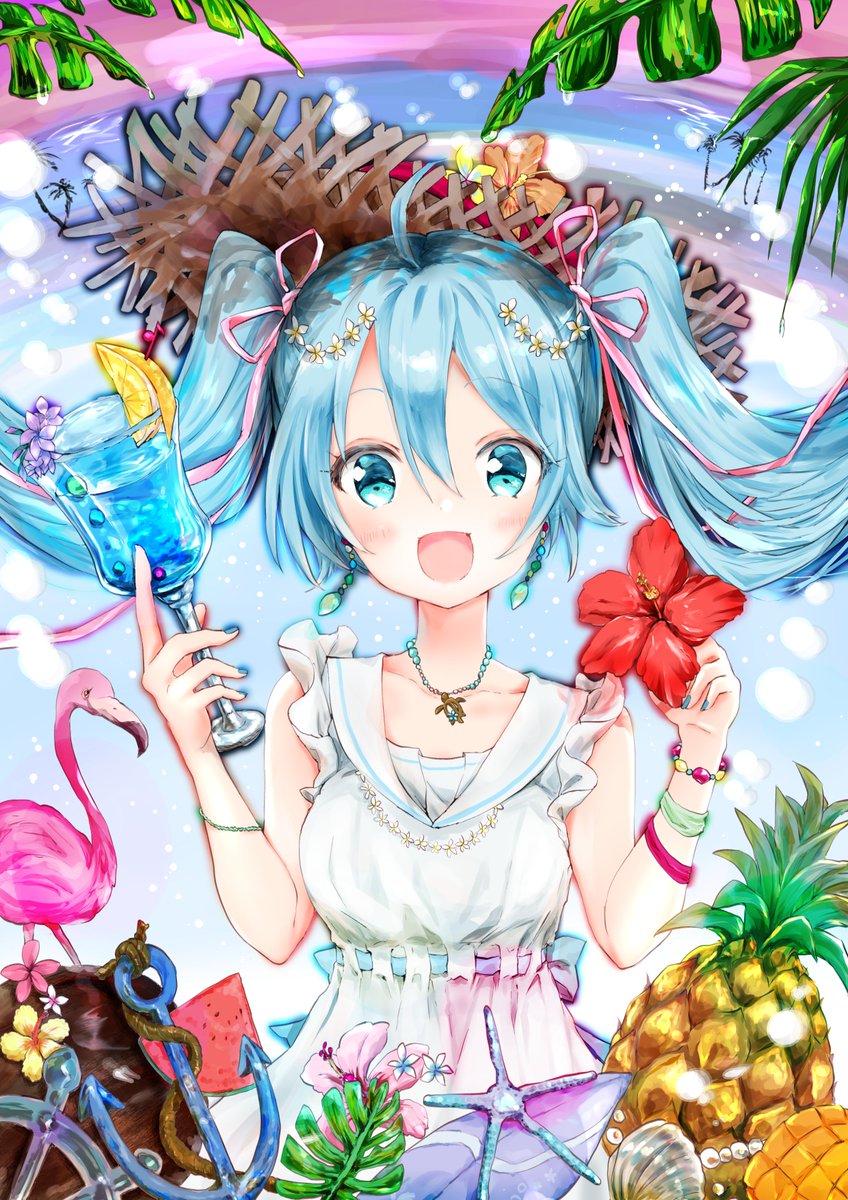 過去作で自分が最高だと思う絵を1枚載せて5rtを目指せ トロピカルみくちゃん」|蒼巳生姜⚓深谷市イラストレーターのイラスト