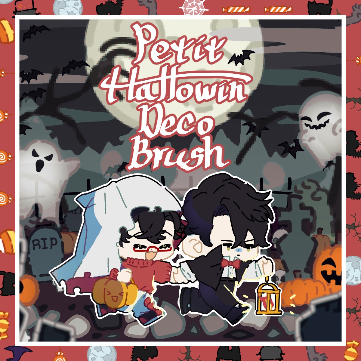 간밤 배포 및 판매계 On Twitter 상업적 이용 가능한 쁘띠 할로윈 데코 브러쉬 를 부분 무료로 배포합니다👻 박쥐호박무덤해골유령데코 믹스 브러쉬는