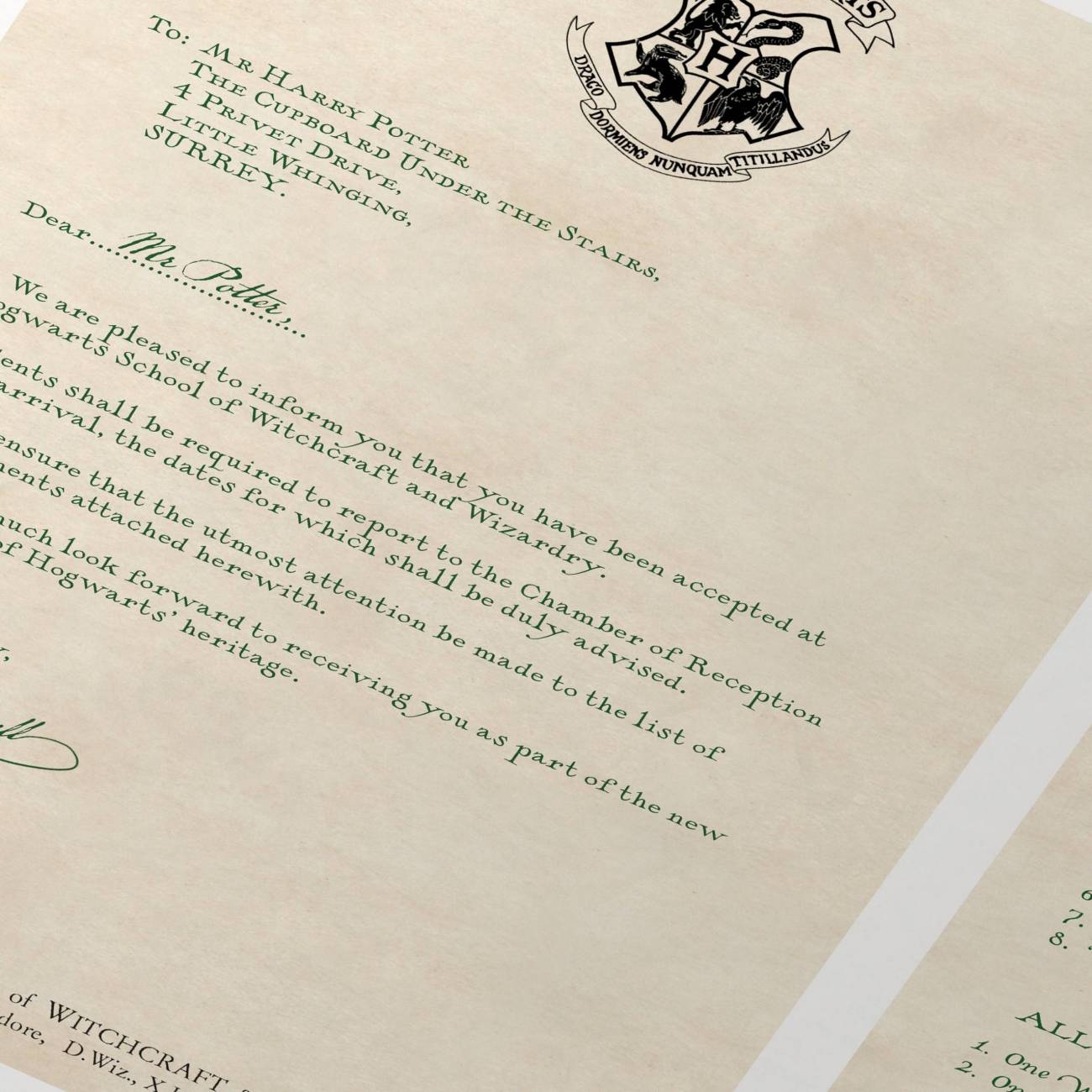 Real Hogwarts Letter