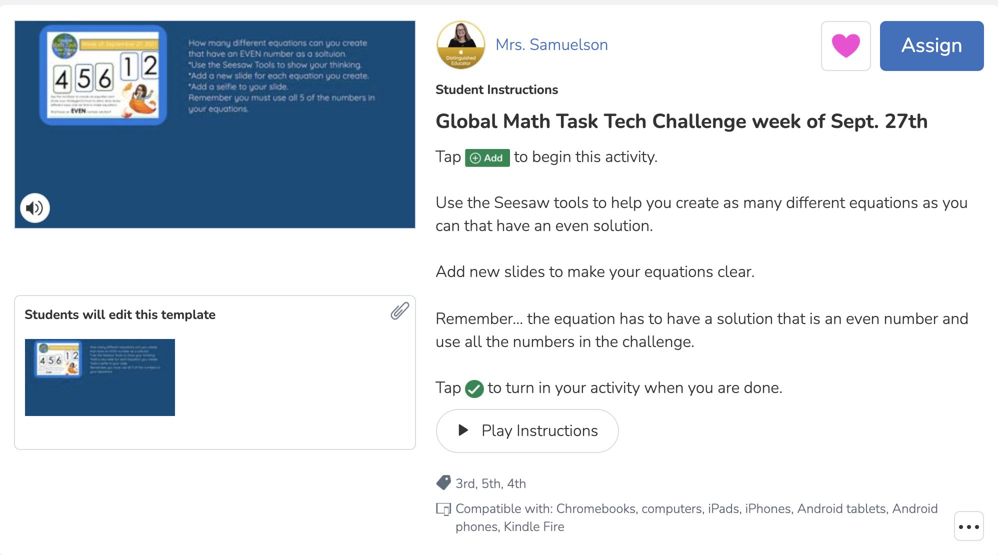 Global Math Task Tech Challenge on Twitter: "Looking for a @Seesaw ...