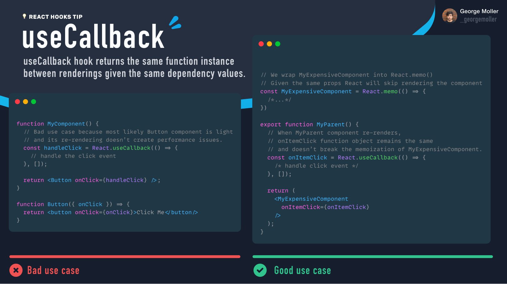 George Moller on Twitter: "💡 React hooks tip: how to properly use useCallback.…