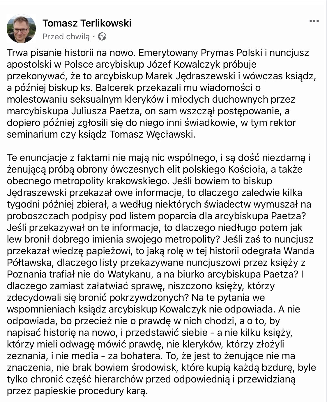 Tomasz Terlikowski on Twitter: "Jeśli abp Kowalczyk rzeczywiście uważa się za bohatera tamtej ...