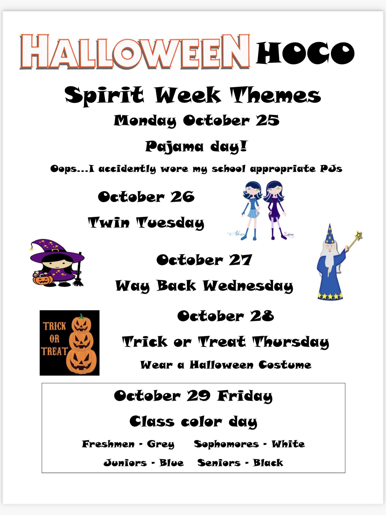 Halloween School Spirit Week Itinerary Schedule Template
