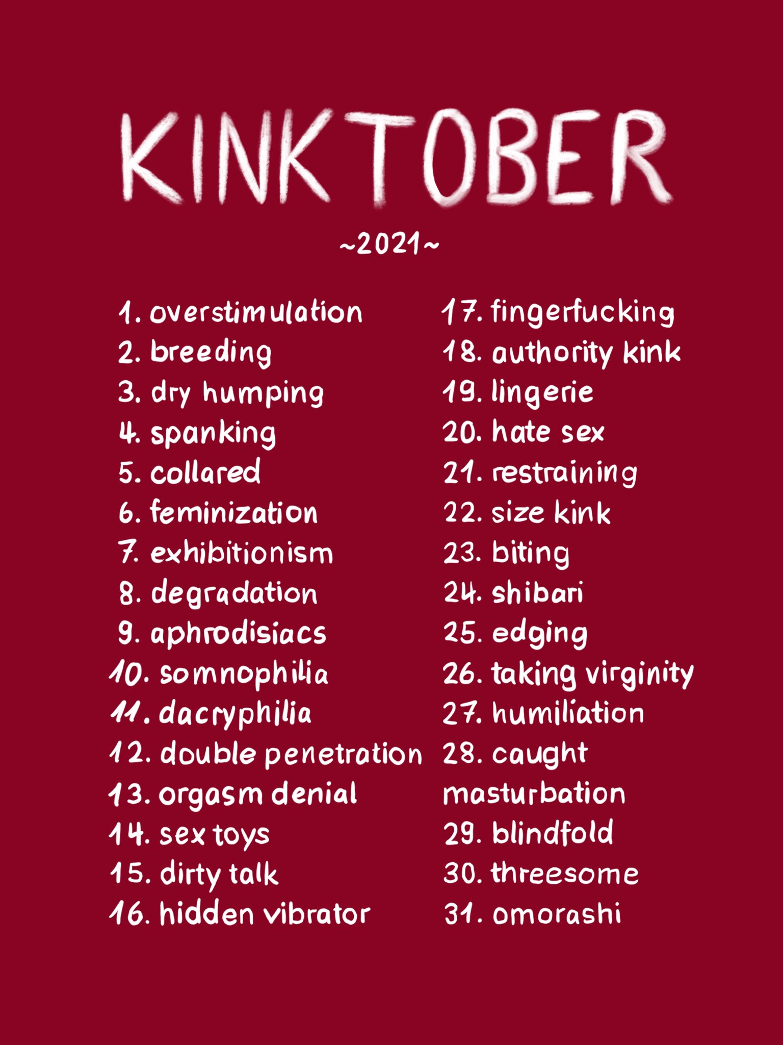 Milkπ₯π π π Thread π On Twitter I Made A Kinktober Prompt List This