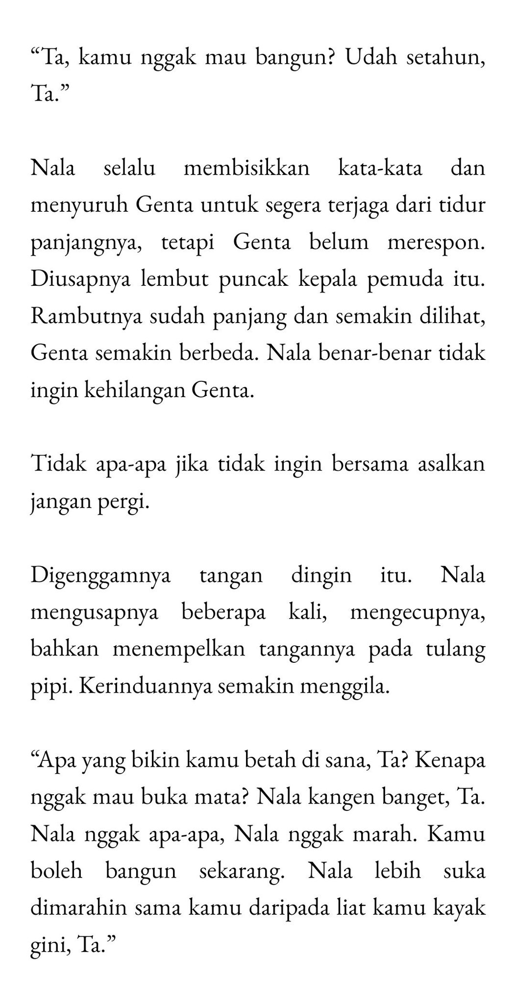 nisa • friend with biyu 🔜 on Twitter: "O12. “Udah setahun, Genta nggak mau bangun?” —Kanala.…