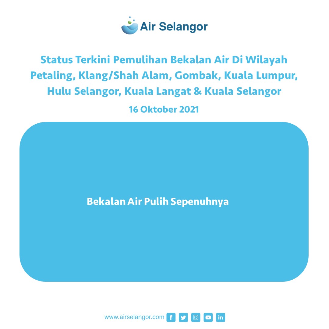Air Selangor on Twitter: "Air Selangor ingin memaklumkan bahawa bekalan air di 998 kawasan di ...