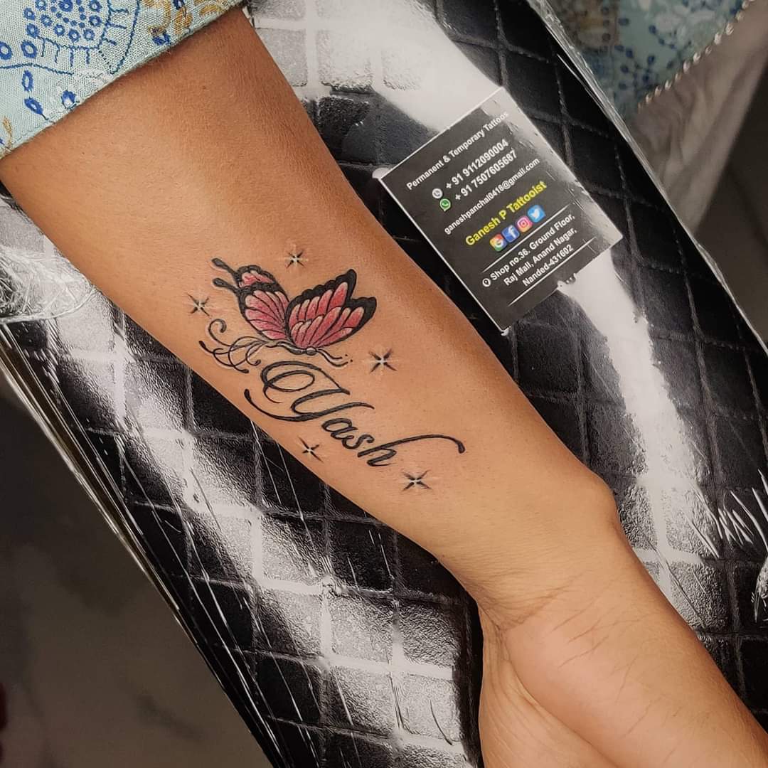 Butterfly Name Tattoo Ideas FLOWER WITH BUTTERFLY TATTOO DESIGN By