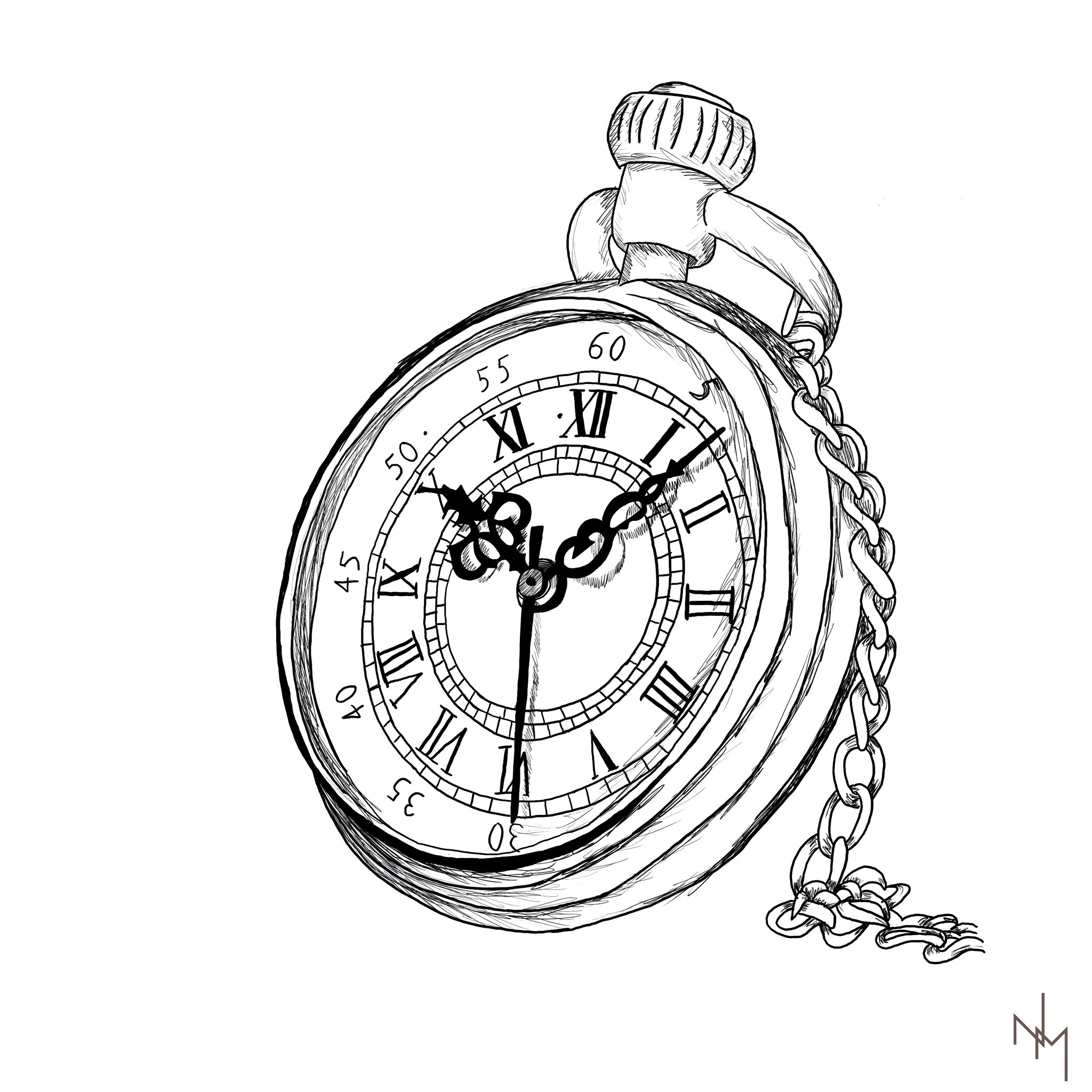 Pocket Watch Pencil Drawing
