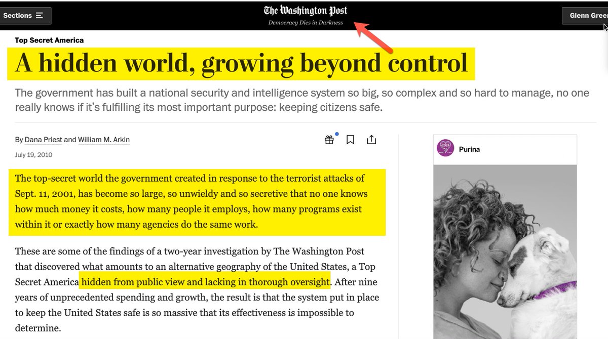 In 2010, the WashPost published a series called "TOP SECRET AMERICA" by ...