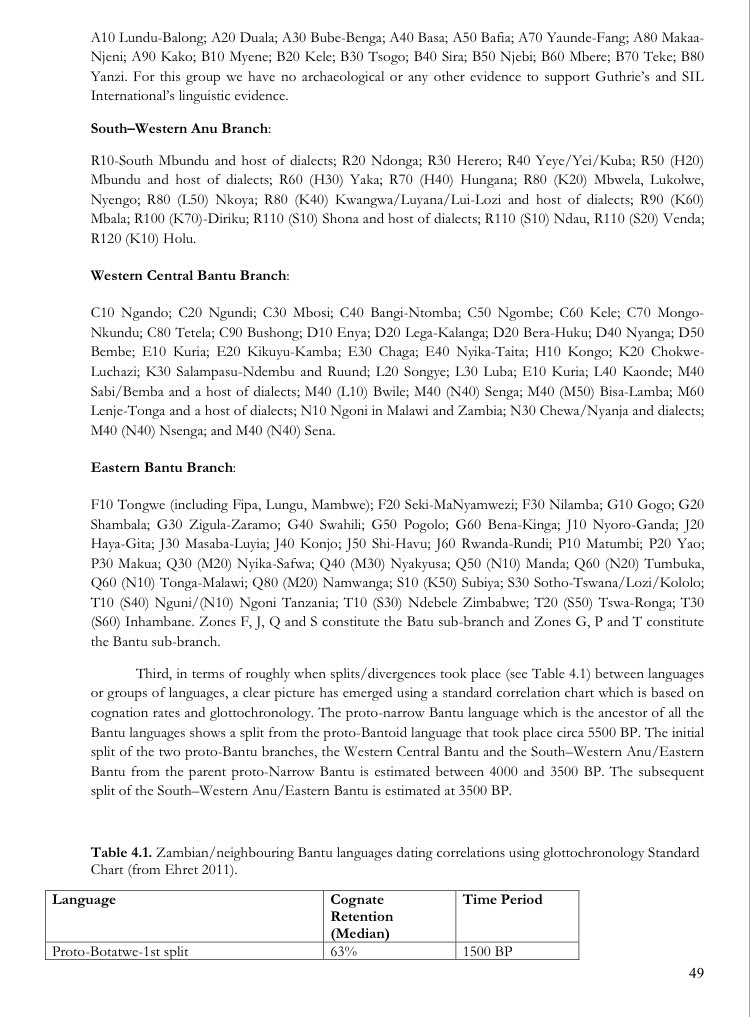 Thread with excerpts from “The Prehistory of the 73+ Bantu Languages ...