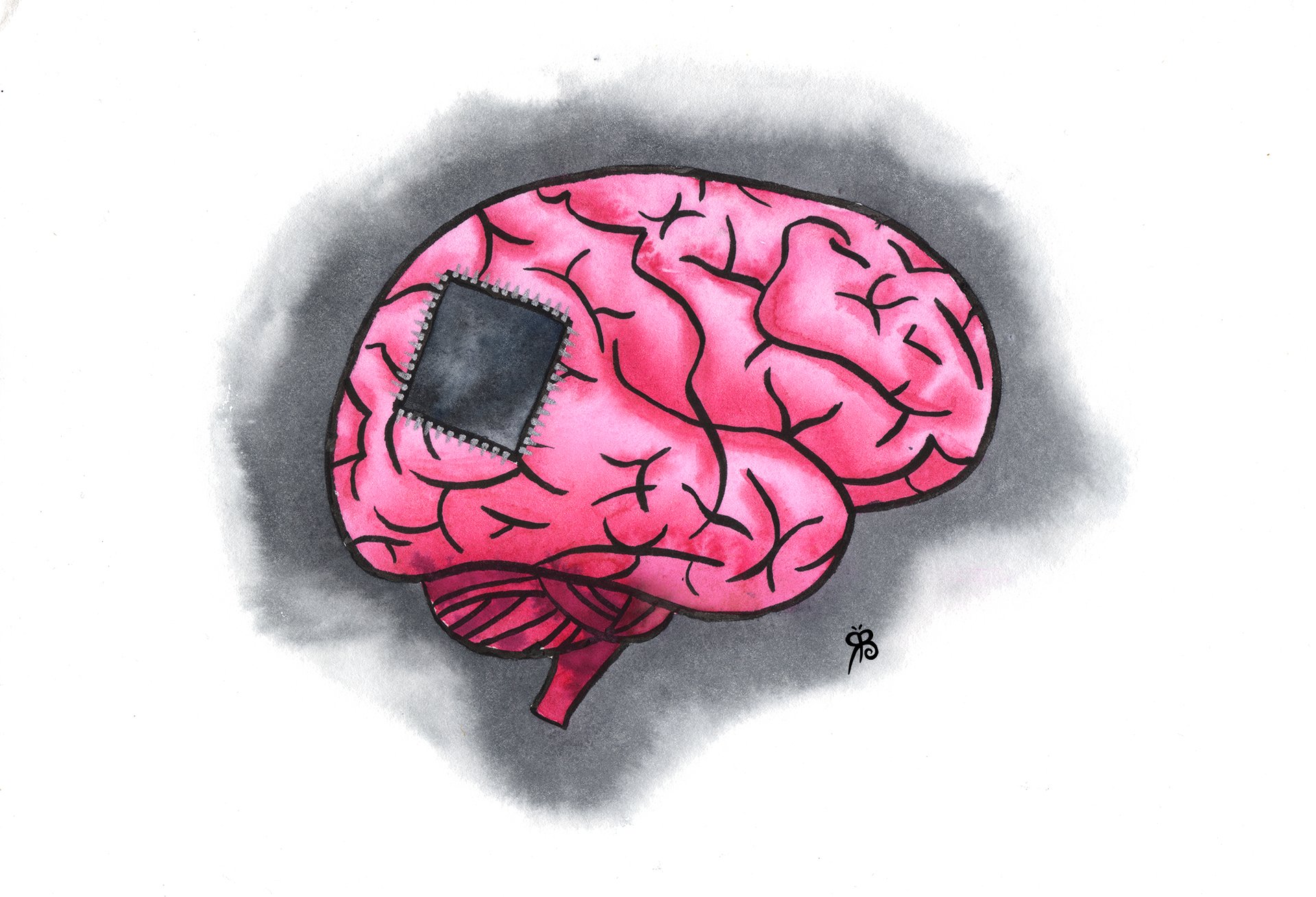 Pink Brain Drawing