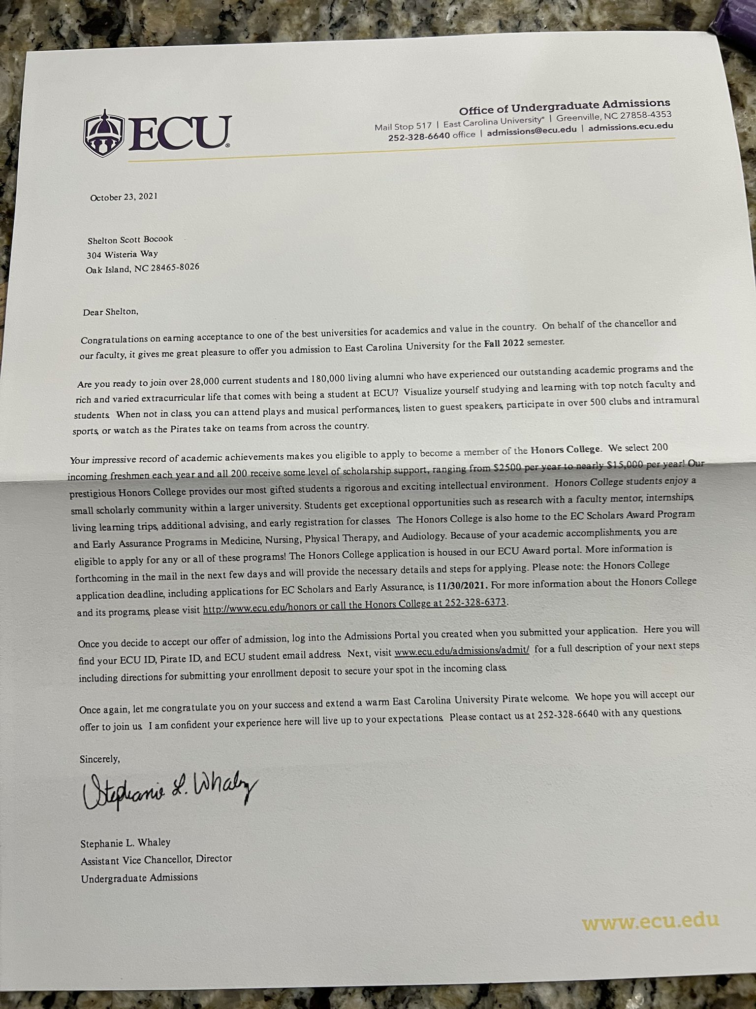 University Acceptance Letter