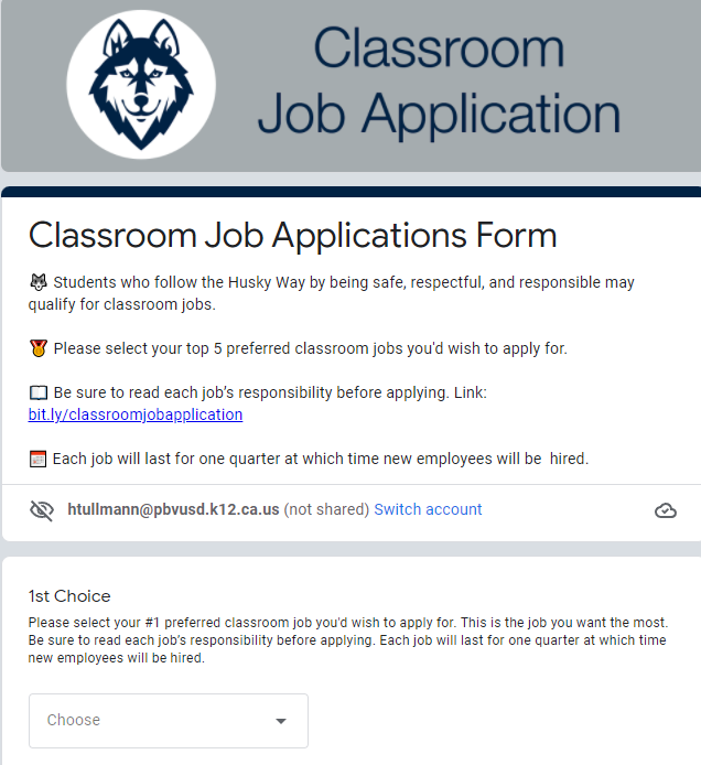 Student Job Application Template