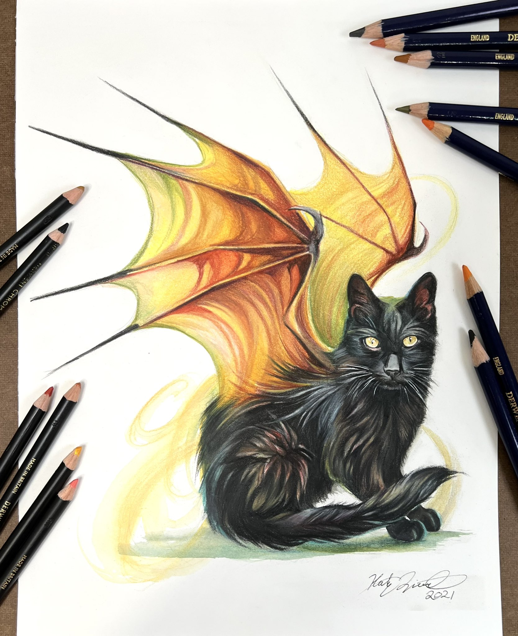 Black Cat With Wings Drawing