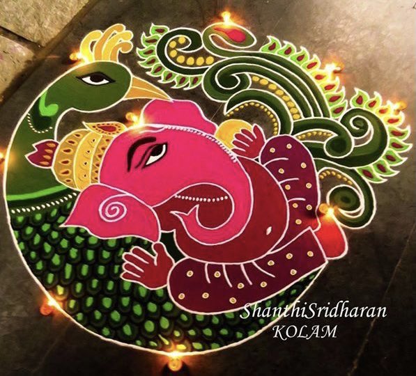 Simple Ganesh Rangoli Designs For Diwali