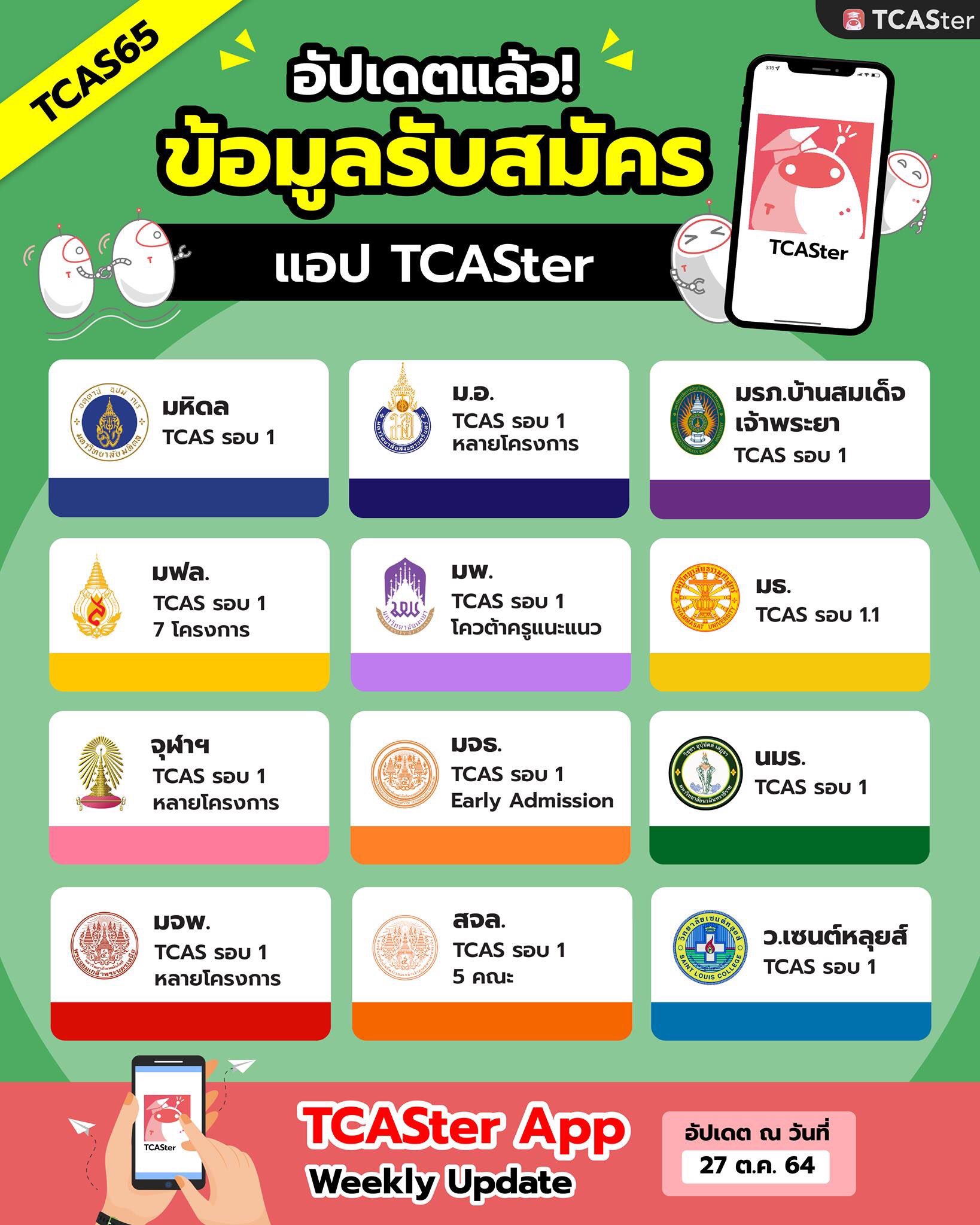 TCASter on Twitter: "#DEK65 ส่งท้ายเดือน "ตุลาคม 2564" สรุปข้อมูลการรับสมัคร ในแอป #TCASter 🎉 ...