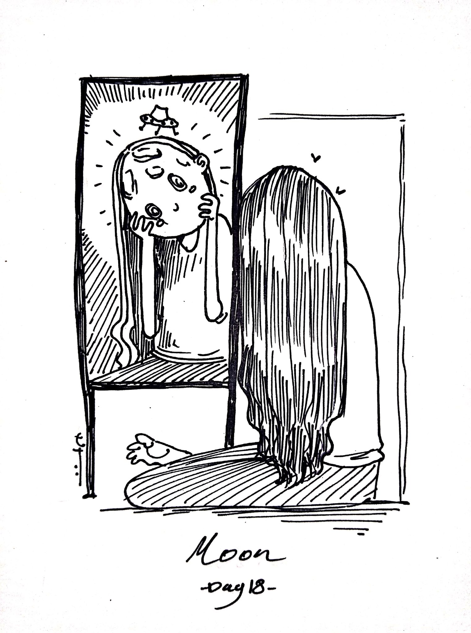 Eshraq Art Corner on Twitter: "Inktober day 18 - Moon - Time for some self love 💙 . . . # ...