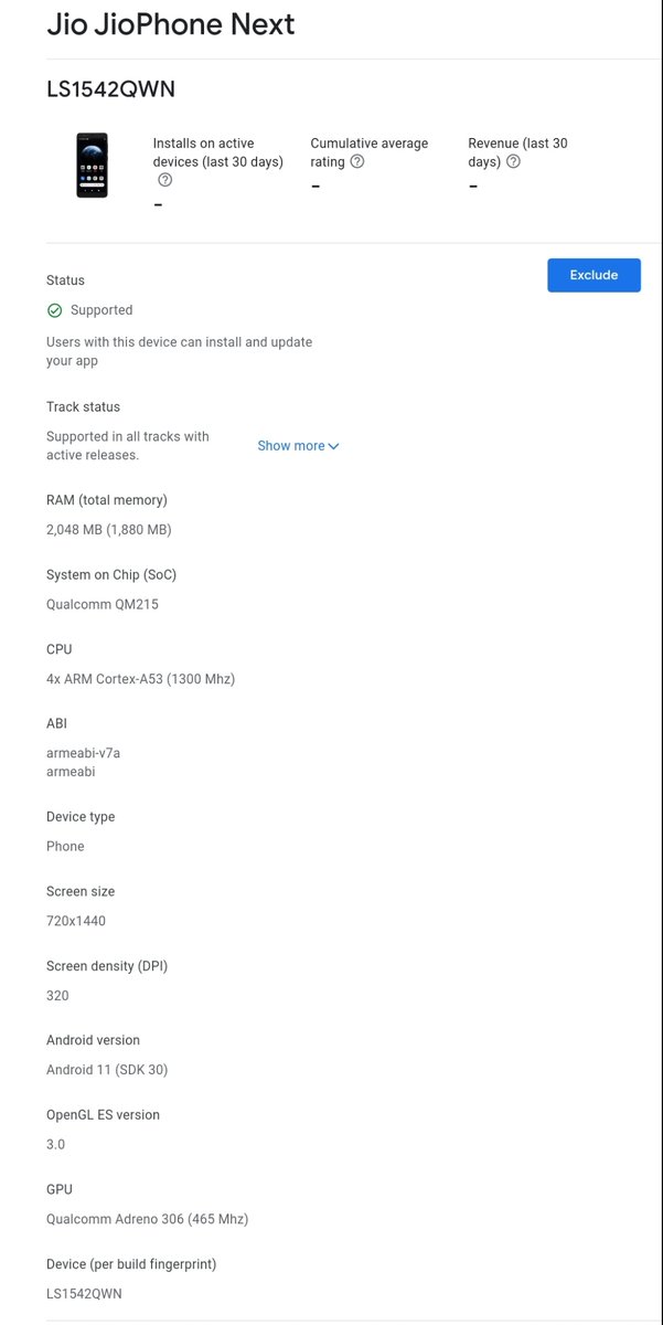 JioPhone Next 4G visits Google Play console listing. 😎 - HD+ display ...