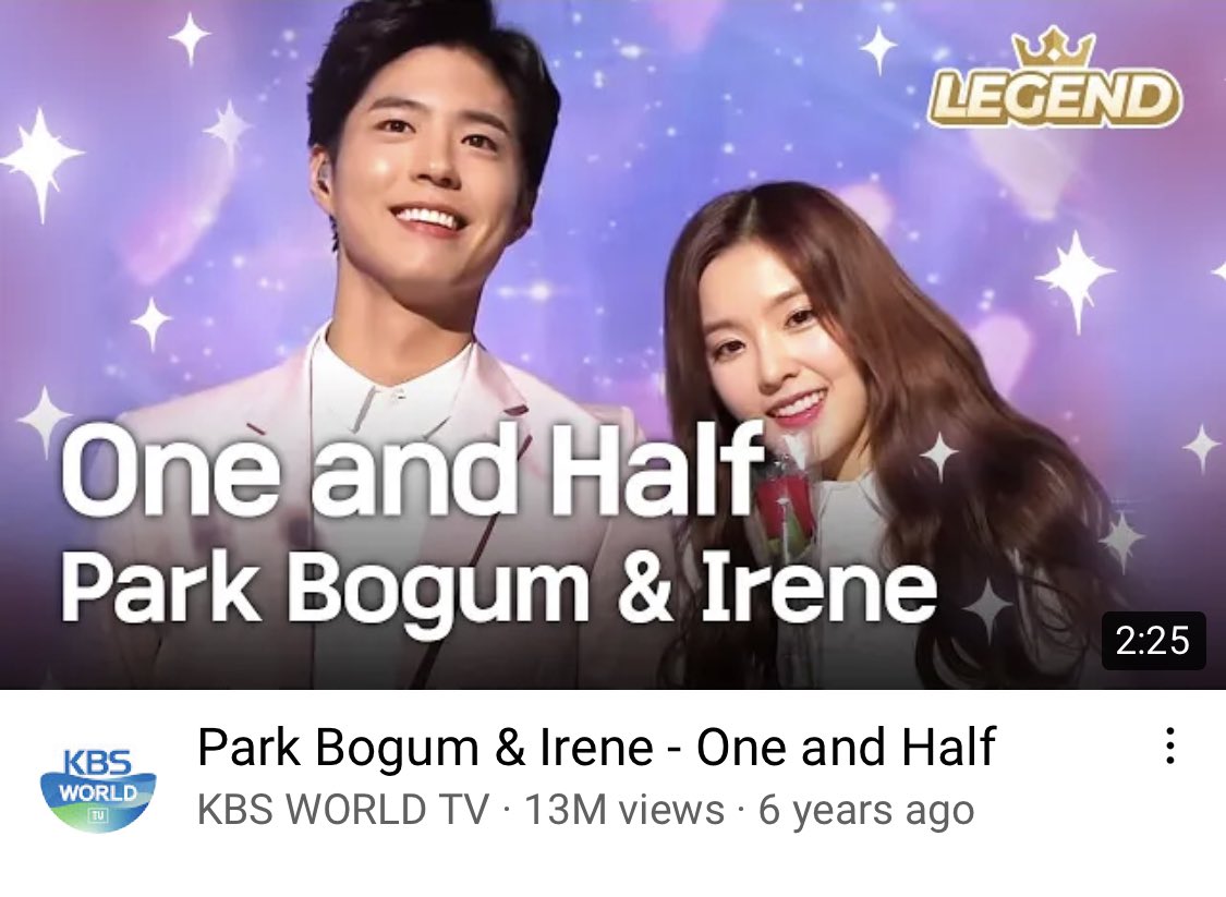 'Park Bogum & Irene - One and Half' has reached 13 MILLION views on YouTube! #IRENE #아이린 ...