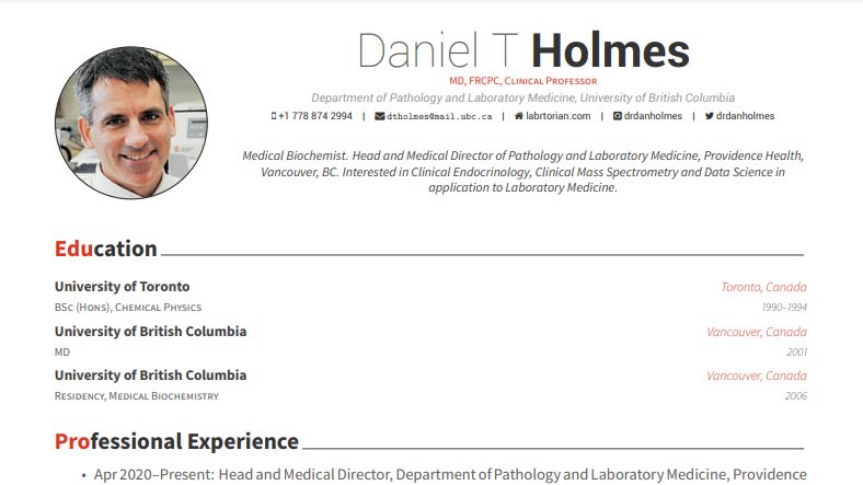 Daniel Holmes on Twitter: "Hey #rstats fans, did you know you can make a reproducible CV in # ...