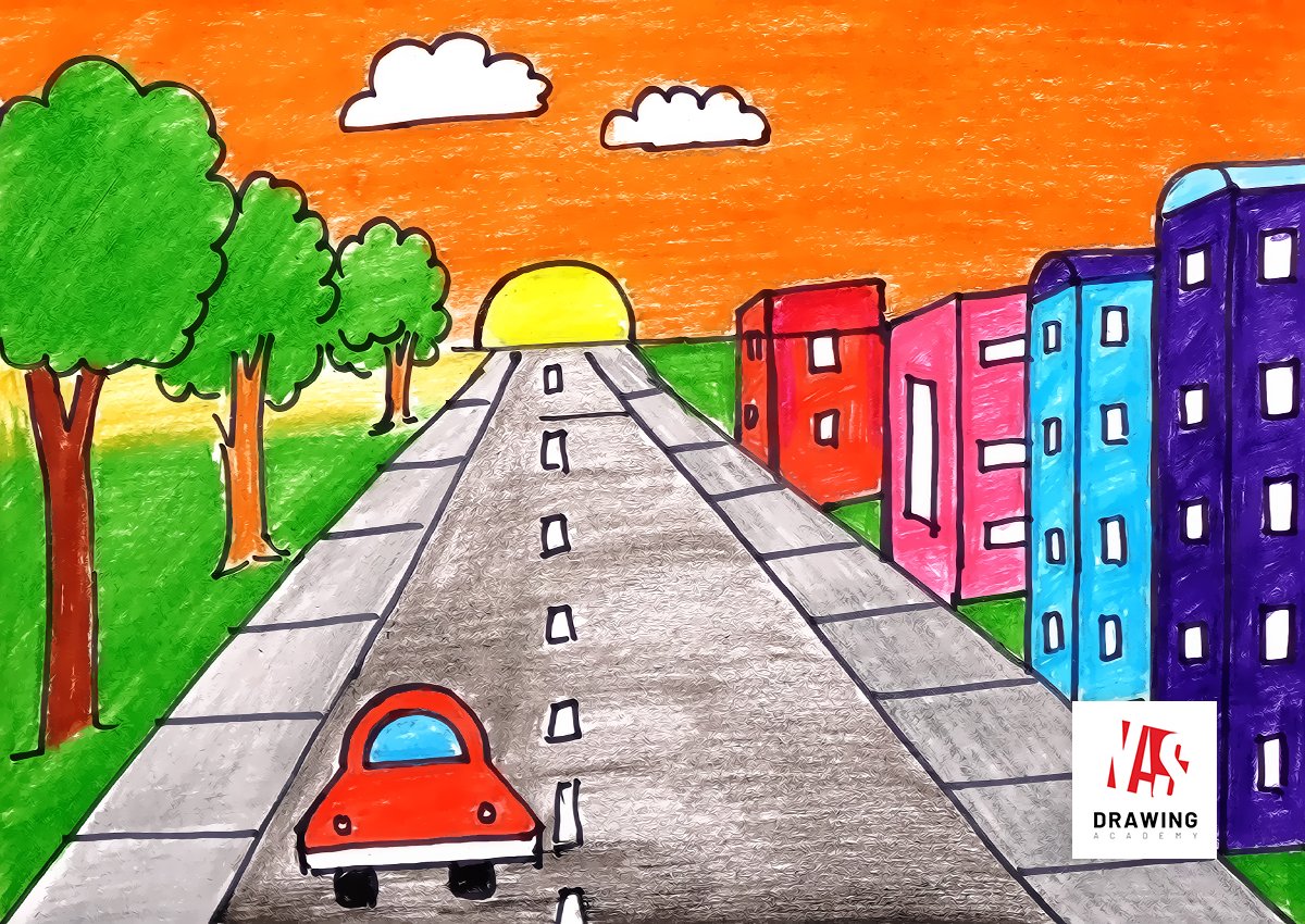 City Scene Drawing Coloured